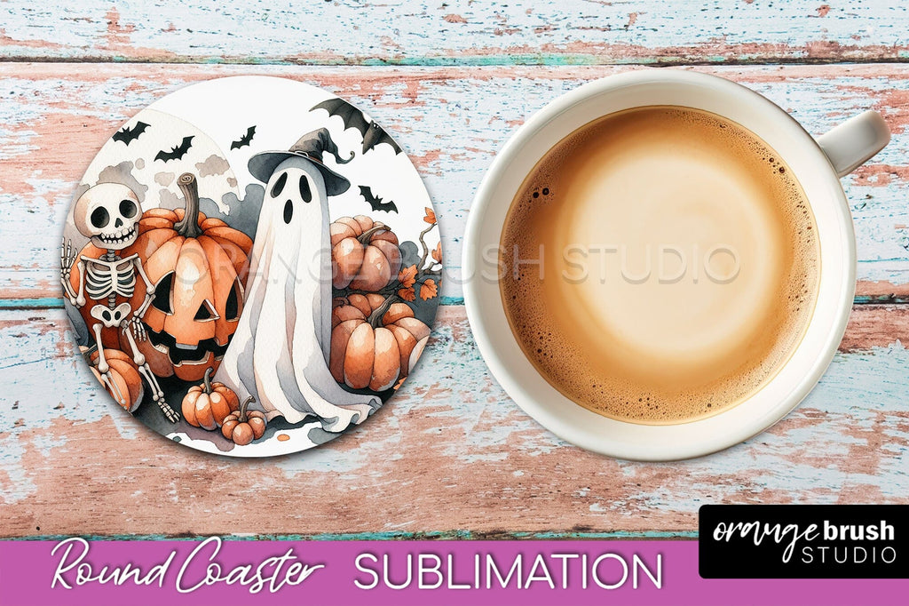 Cute Ghost Coasters - Halloween Round Coaster Sublimation - So Fontsy