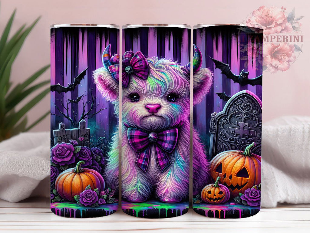 Cute Ghoul Highland Cow Tumbler, Highland Cow Halloween, Ghost And Bats ...