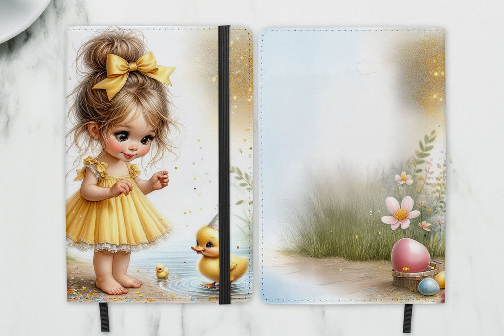 Cute Girl and Duckling Journal Cover Sublimation Design - So Fontsy