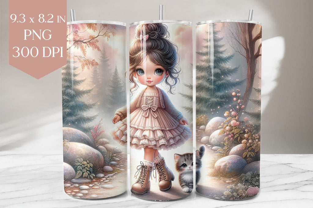 Cute Girl and Kitten Tumbler PNG - So Fontsy