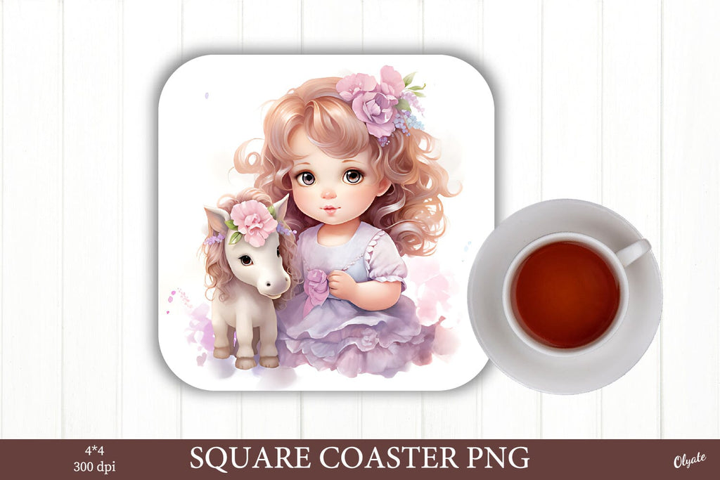 Cute Girl with Horse Sublimation. Magic Baby Coaster PNG - So Fontsy
