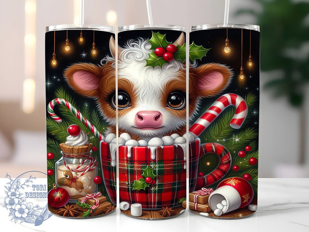 Cute Highland Cow Hot Chocolate 20oz Skinny Tumbler PNG, Highland Cow ...