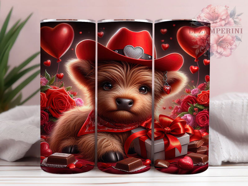 Cute Highland Cow Valentine Tumbler, Cute Cow Wrap, Farmhouse Hearts ...