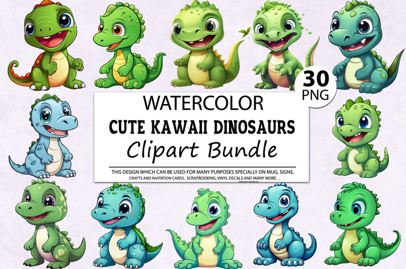 Cute Kawaii Dinosaurs Clipart Bundle - So Fontsy