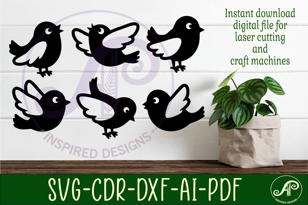 Cute little birds Silhouette laser cut wall art - So Fontsy