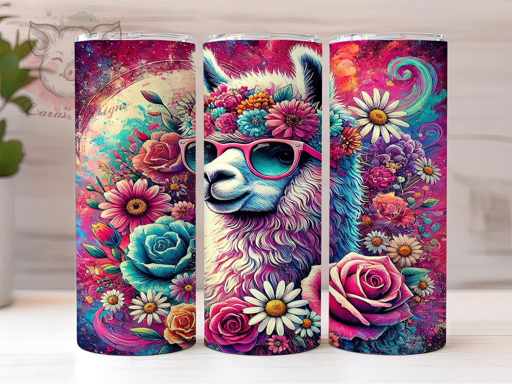 Cute Llama 3D Floral Whimsical Tumbler, 3D Floral Design Tumbler, 20oz ...