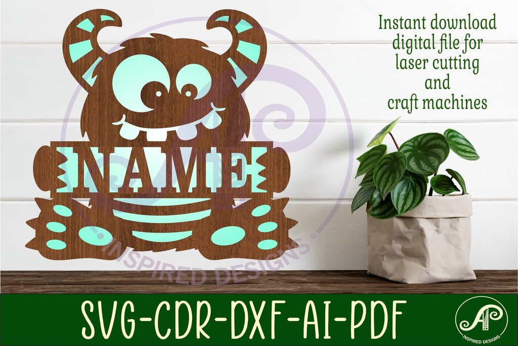 Cute monster name sign design 1 svg laser cut template - So Fontsy