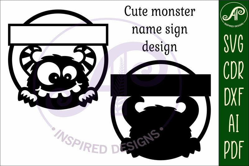 Cute monster name sign design 1 svg laser cut template - So Fontsy