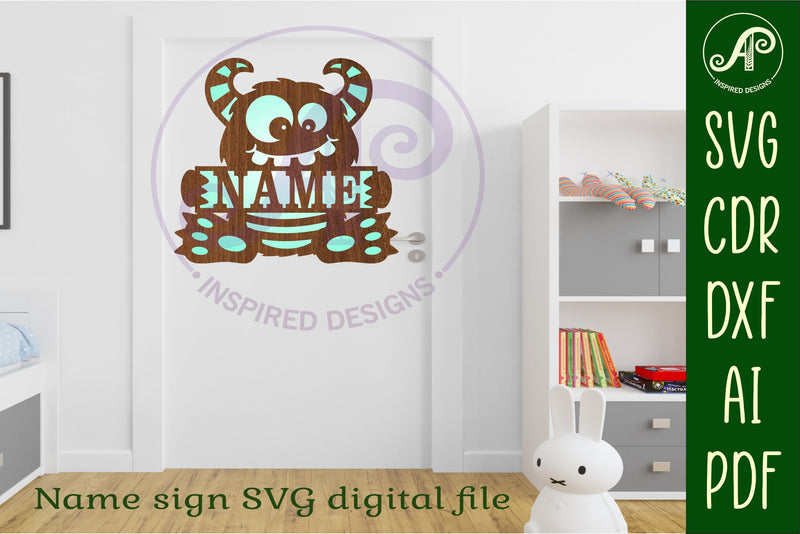 Cute monster name sign design 1 svg laser cut template - So Fontsy