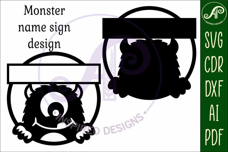 Cute monster name sign design 2 svg laser cut template - So Fontsy