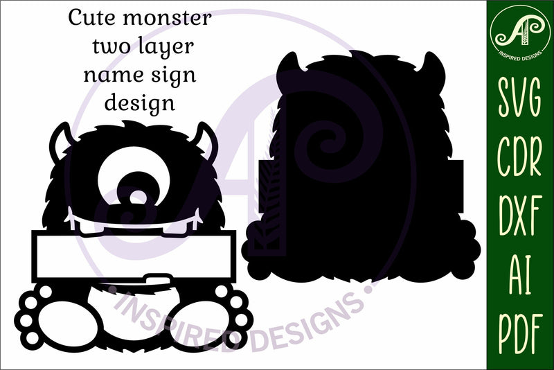Cute monster name sign design 2 svg laser cut template - So Fontsy