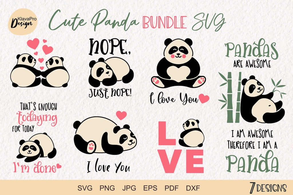 Cute Panda Bundle Svg, Valentine's Day Panda Svg - So Fontsy