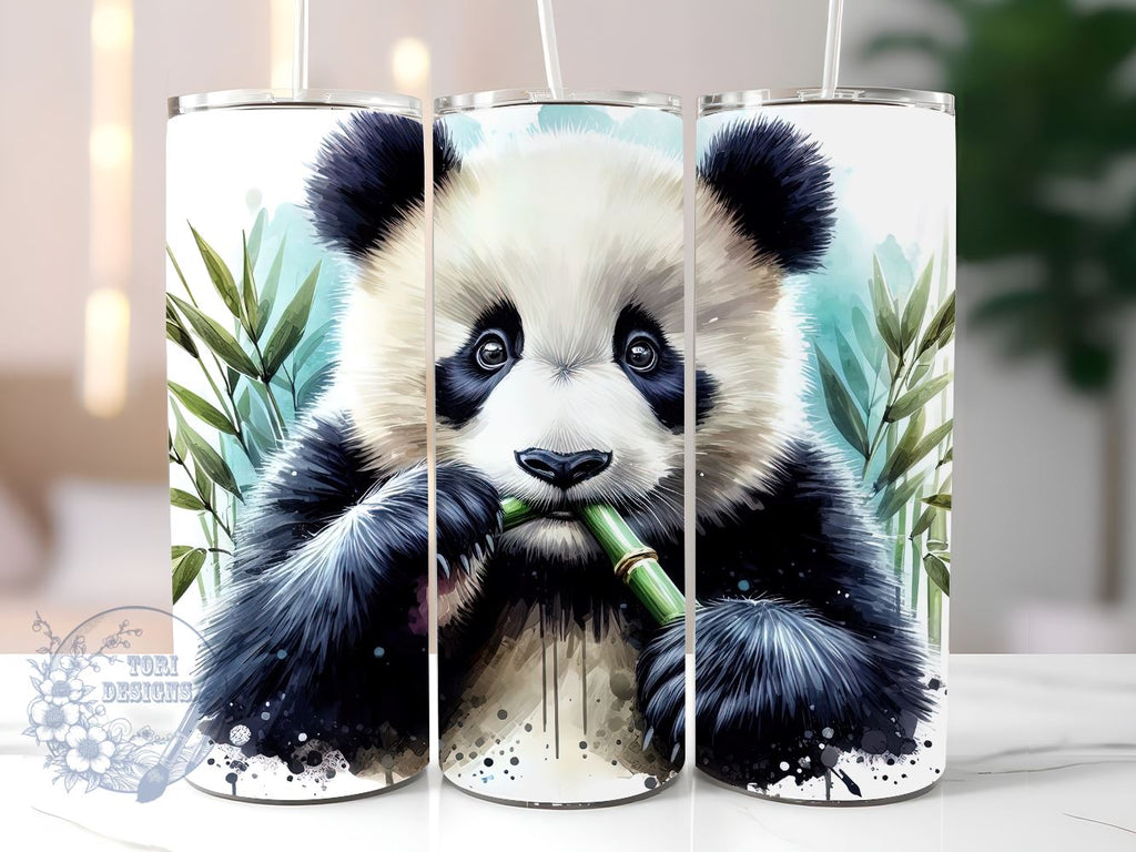 Cute Panda Eating Bamboo 20oz Skinny Tumbler Sublimation Design, Panda ...
