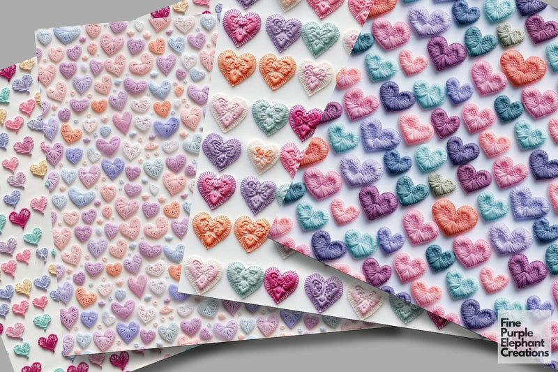 Cute Pastel Embroidered Hearts Digital Paper | Printable Valentine - So ...