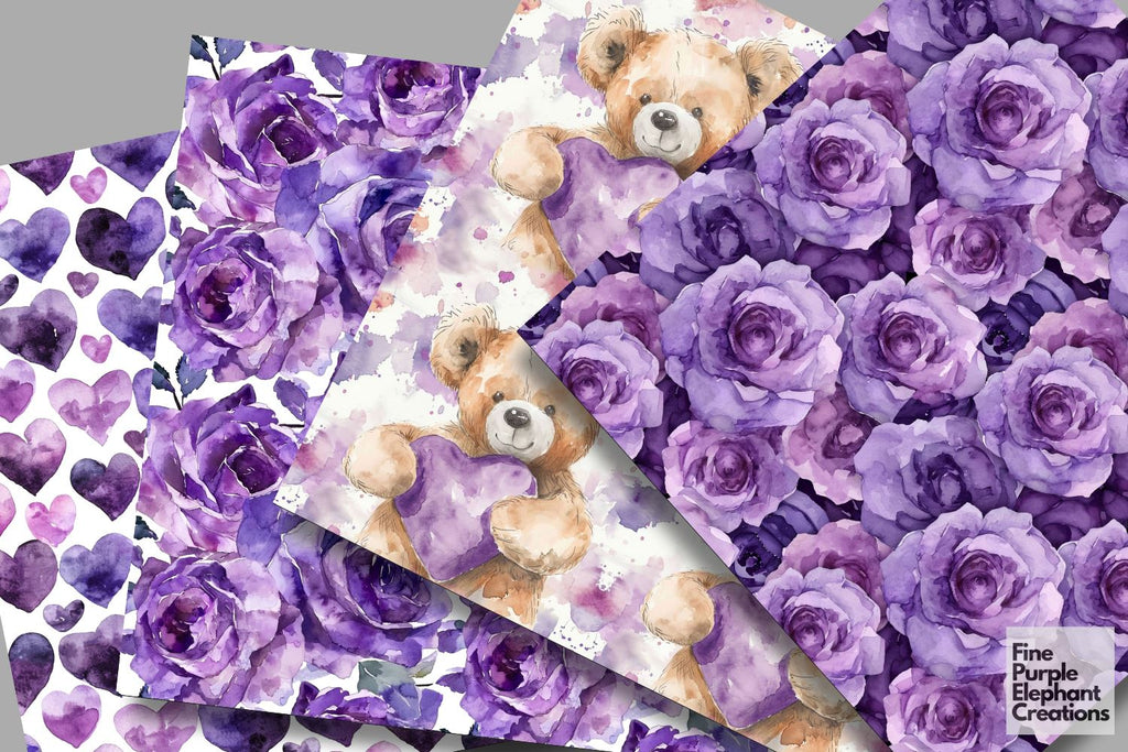 Cute Purple Valentine Heart Digital Paper - So Fontsy