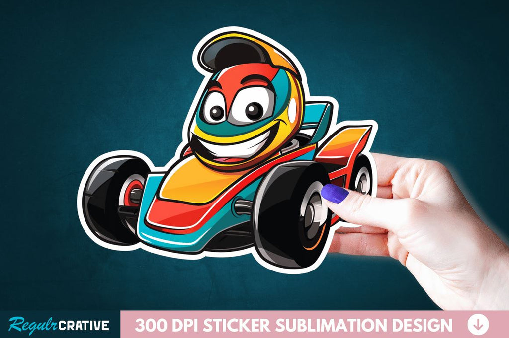 Cute Racing Car Sticker Clipart - So Fontsy