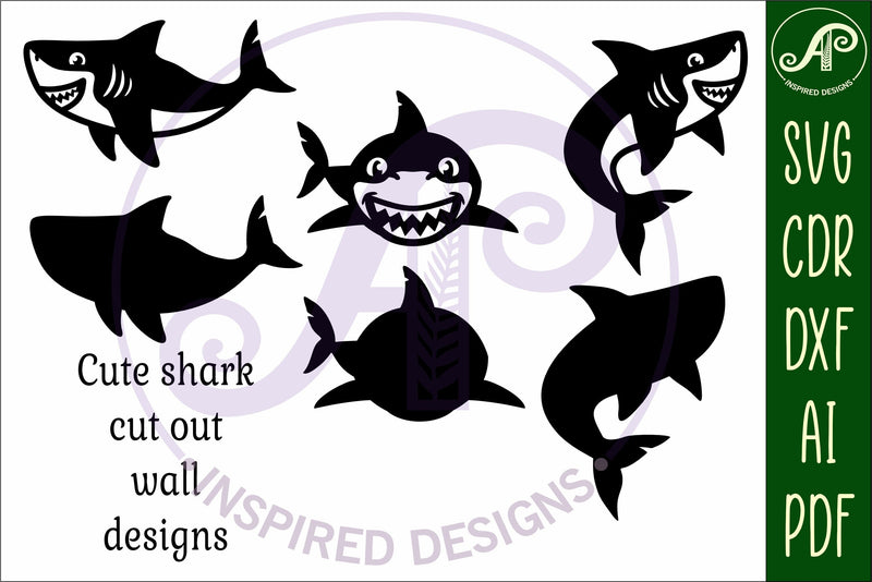Cute Sharks two layer laser cut out SVG file - So Fontsy