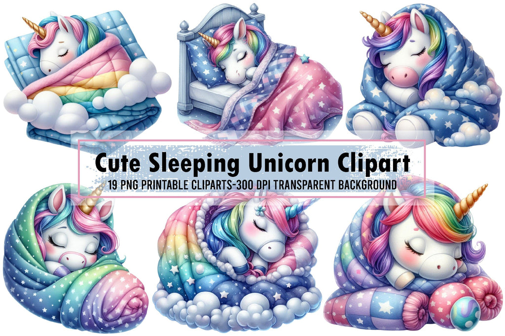 Cute Sleeping Unicorn Clipart - So Fontsy