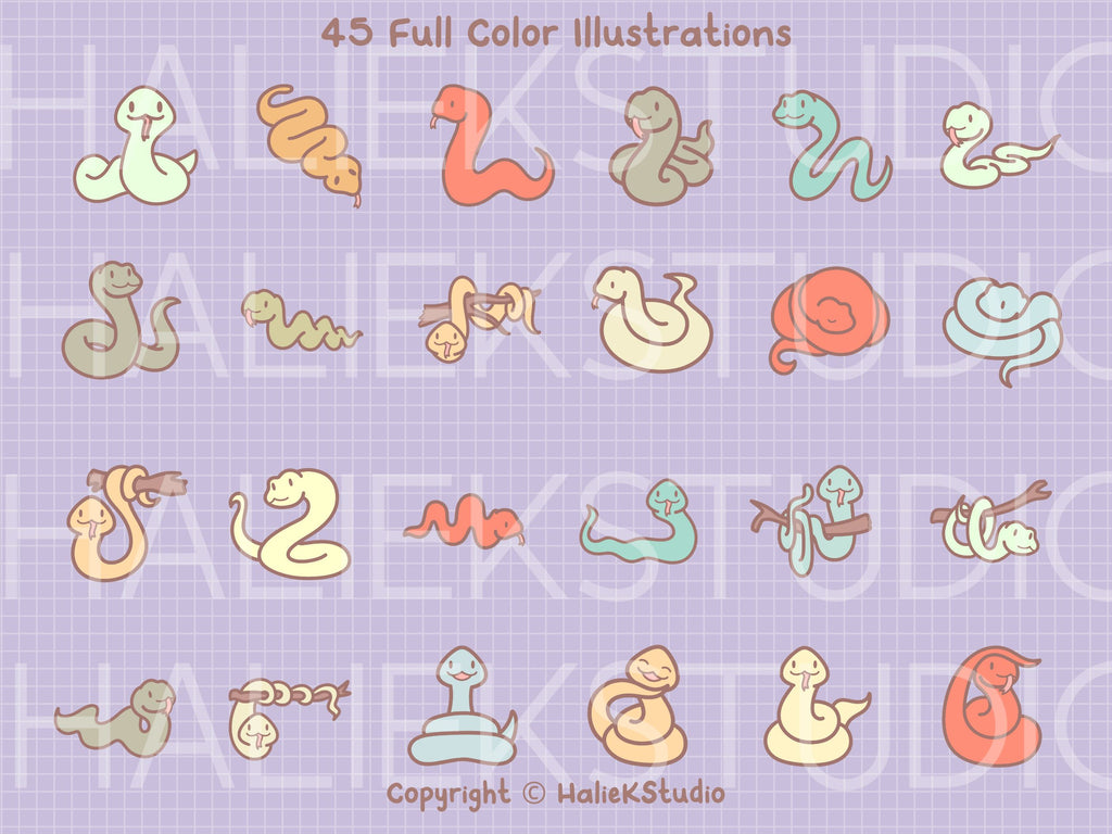 Cute Snakes Color Clip Art PNG SVG Design Set - So Fontsy