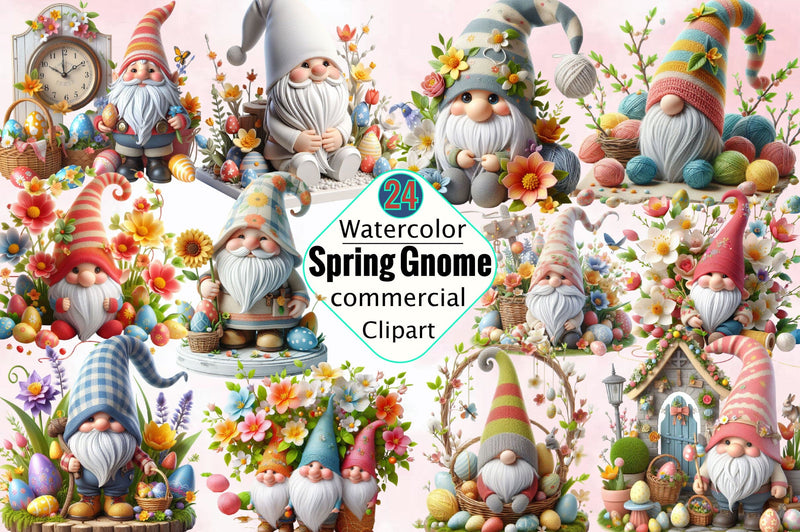 Cute Spring Gnome Sublimation Clipart Bundle - So Fontsy