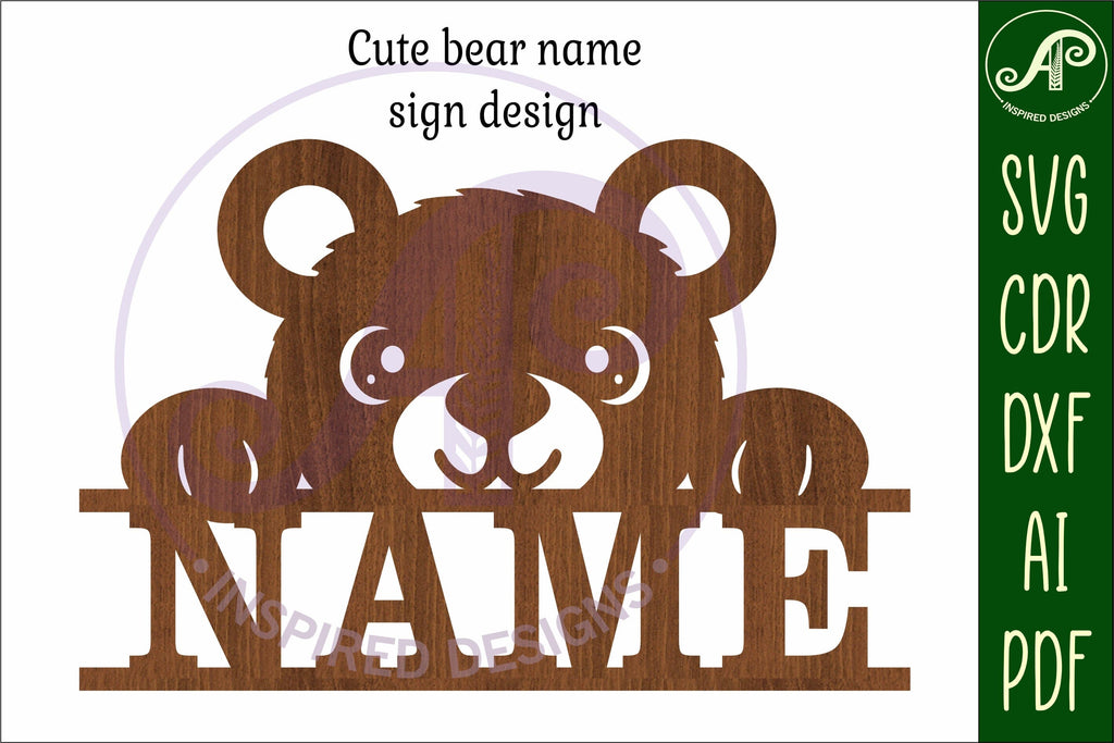 Cute teddy bear name sign svg laser cut file - So Fontsy