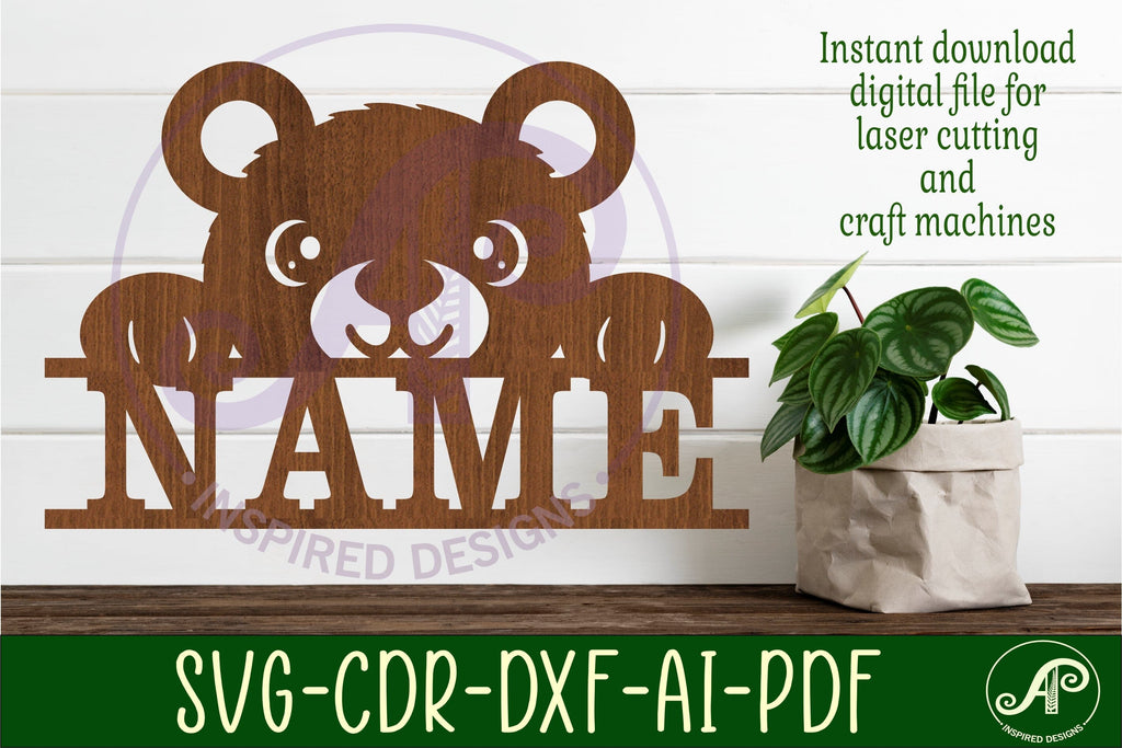 Cute teddy bear name sign svg laser cut file - So Fontsy