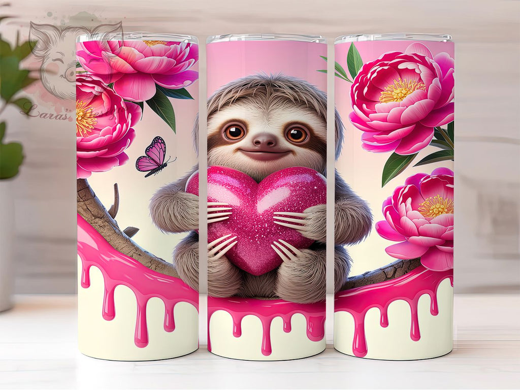 Cute Valentine Sloth Tumbler, Cute Animal Love Pattern, Romantic Sloth ...