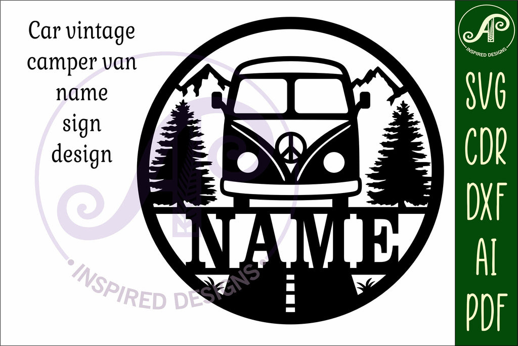 cute vintage camper van themed name sign svg laser - So Fontsy