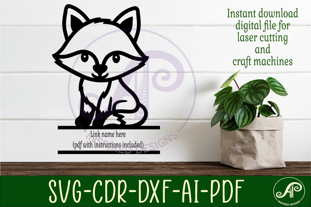 Cute Woodland Fox name sign svg laser cut file - So Fontsy