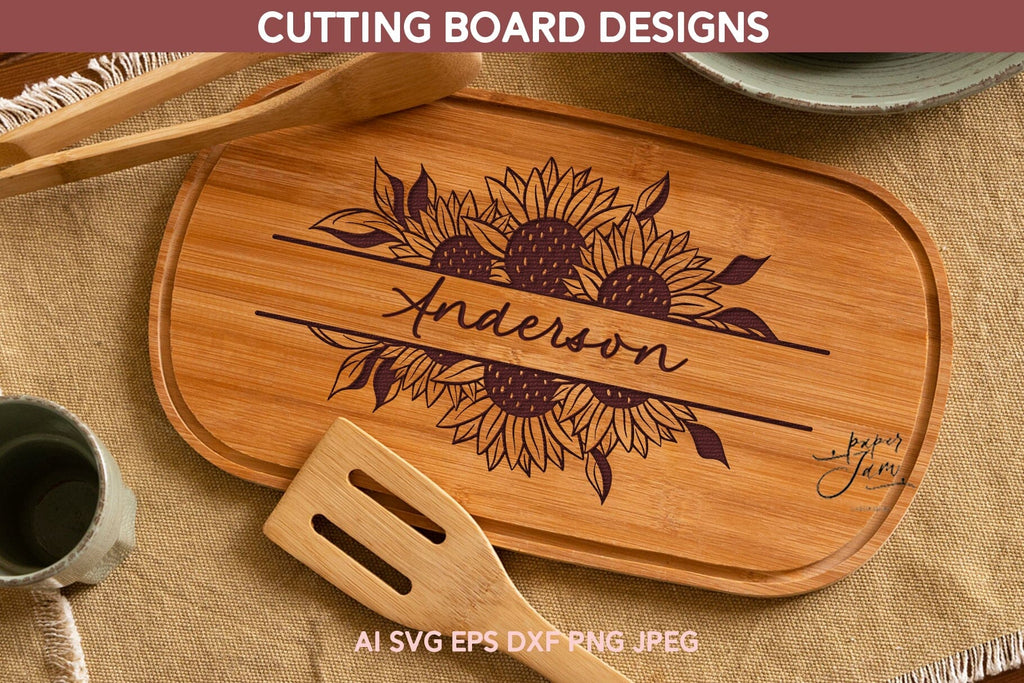 Cutting board SVG with sunflowers Kitchen svg bundle dxf png - So Fontsy