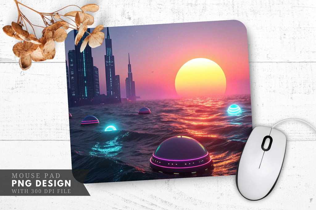 Cybernetic Sunset Over a Binary Ocean Mouse Pad - So Fontsy