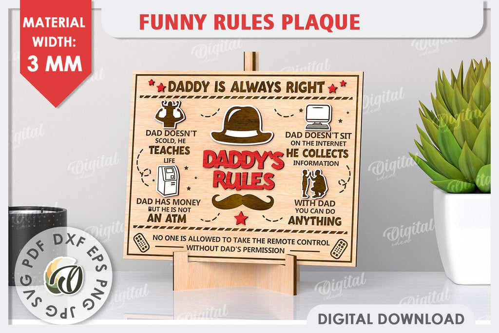 Daddy's Rules SVG. Funny Rules Plaque Laser Cut. Rules Sign - So Fontsy