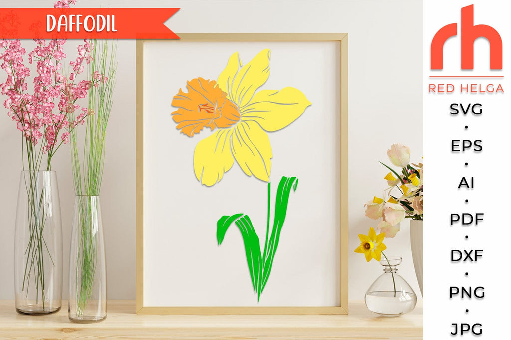Daffodil SVG, Pisces Flower Cut File, March Birth Plant DXF - So Fontsy