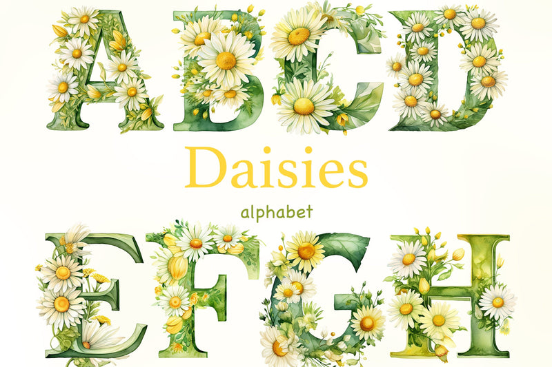 Daisies Alphabet Clipart | Floral Letters - So Fontsy