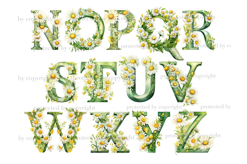Daisies Alphabet Clipart | Floral Letters - So Fontsy