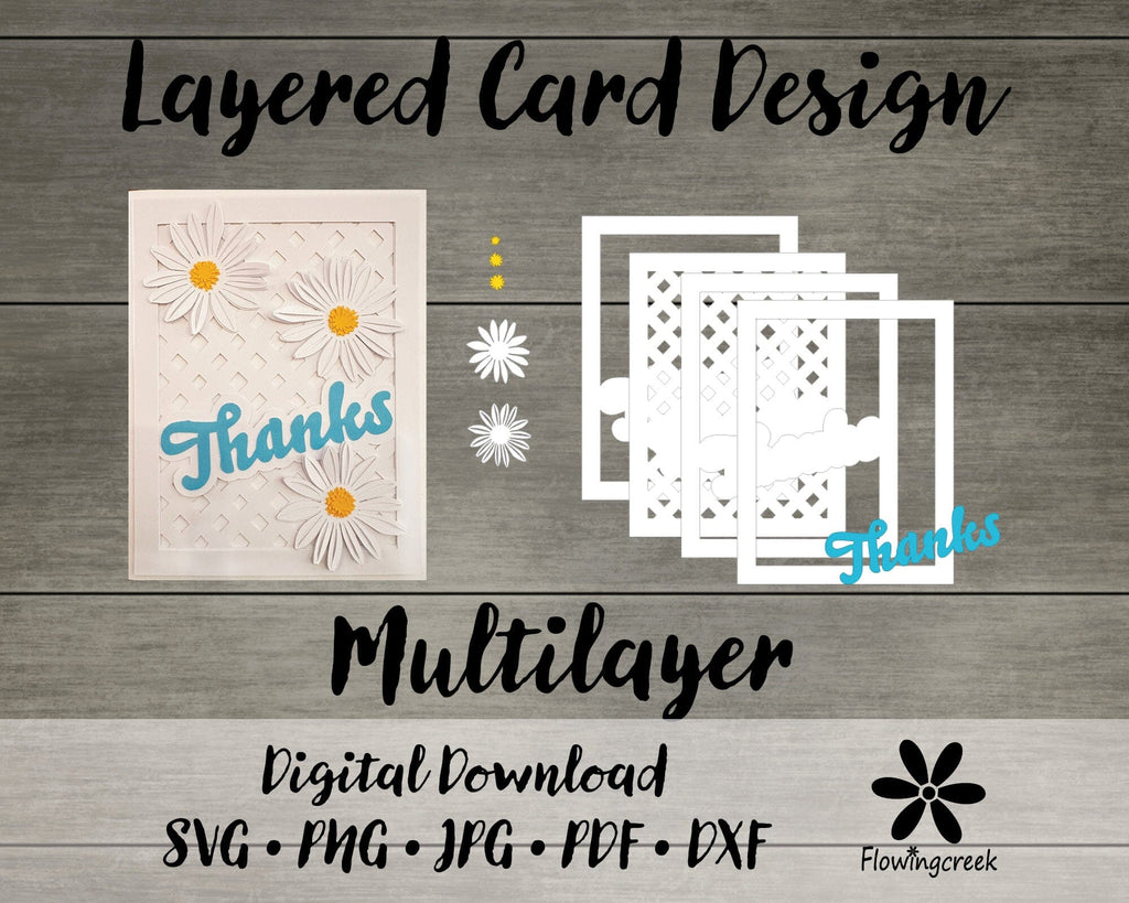 Daisy Lattice Layered Paper Thank You Card SVG Cut File - So Fontsy