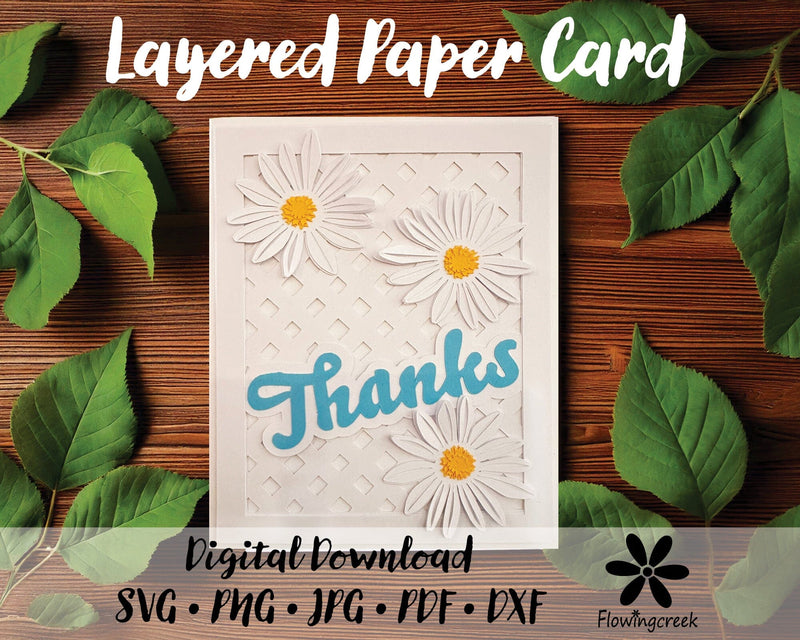 Daisy Lattice Layered Paper Thank You Card SVG Cut File - So Fontsy