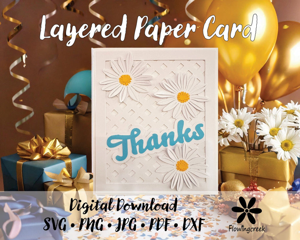 Daisy Lattice Layered Paper Thank You Card SVG Cut File - So Fontsy