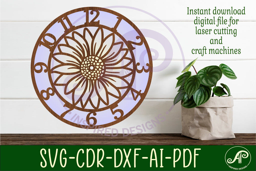 Daisy wall clock laser cut files, SVG file. vector - So Fontsy