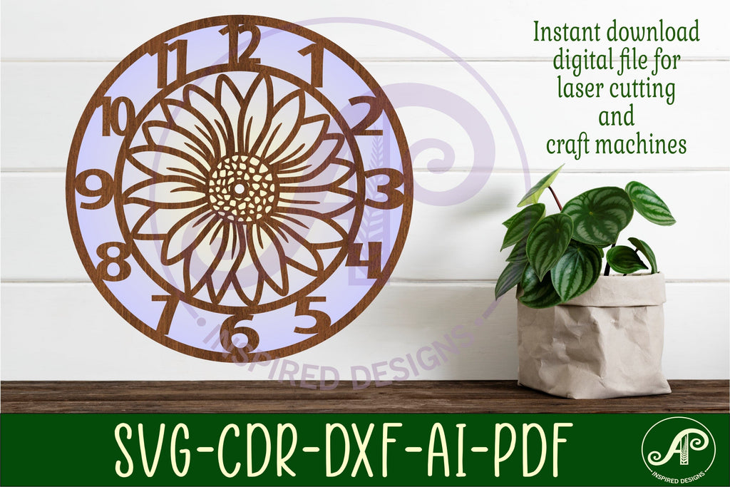 Daisy wall clock laser cut files, SVG file. vector - So Fontsy