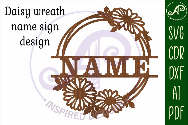 Daisy wreath name sign svg laser cut template - So Fontsy