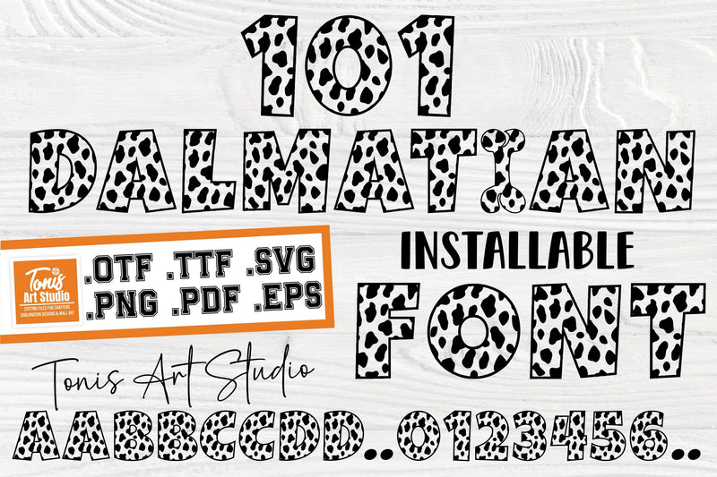 Dalmatian Font SVG, Installable Font, 101 Dalmatian Alphabet - So Fontsy