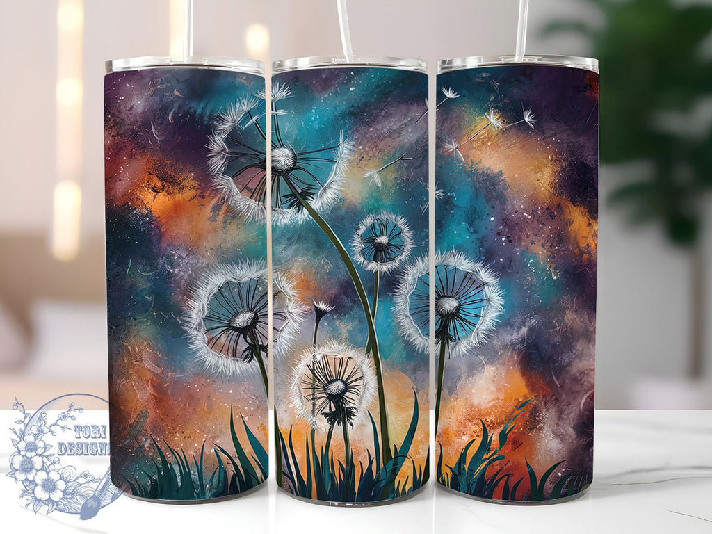 Dandelion 20oz Skinny Tumbler, Colorful Dandelions Tumbler Png ...