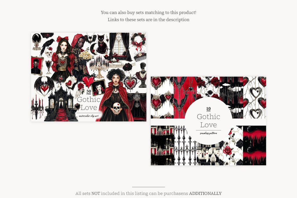 Dark Romance Digital Paper | Gothic Love Patterns with Heart - So Fontsy