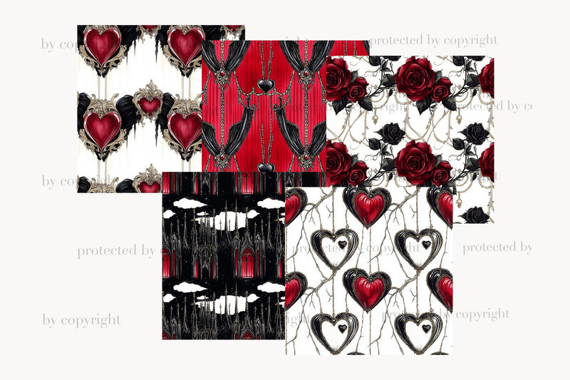 Dark Romance Digital Paper | Gothic Love Patterns with Heart - So Fontsy