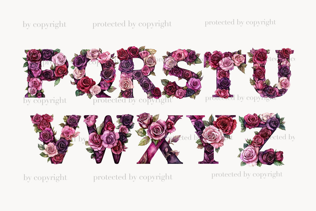 Dark Roses Alphabet Clipart | Gothic Letters - So Fontsy