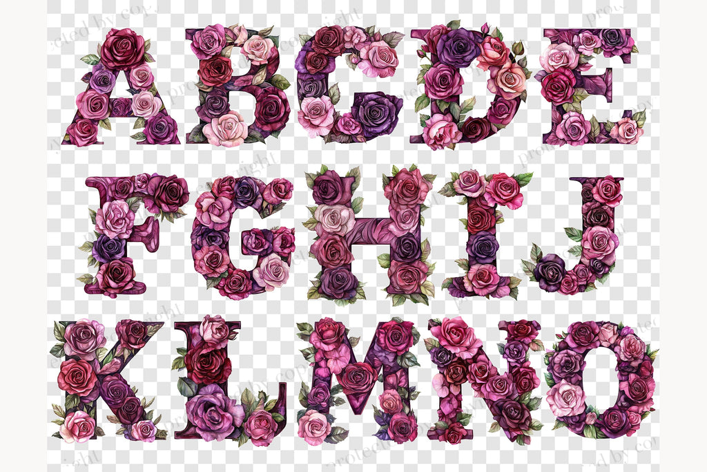 Dark Roses Alphabet Clipart | Gothic Letters - So Fontsy
