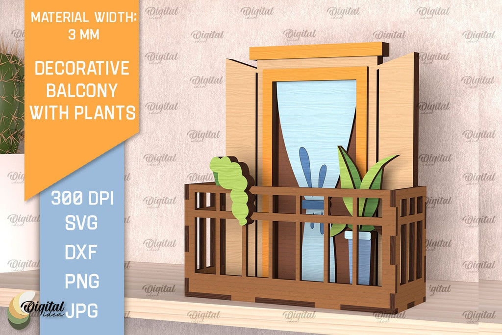 Decorative Balcony With Plants Laser Cut. Home Decor SVG - So Fontsy