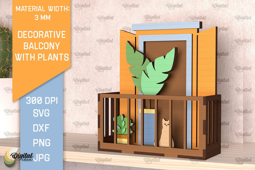 Decorative Balcony With Plants Laser Cut. Home Decor SVG - So Fontsy