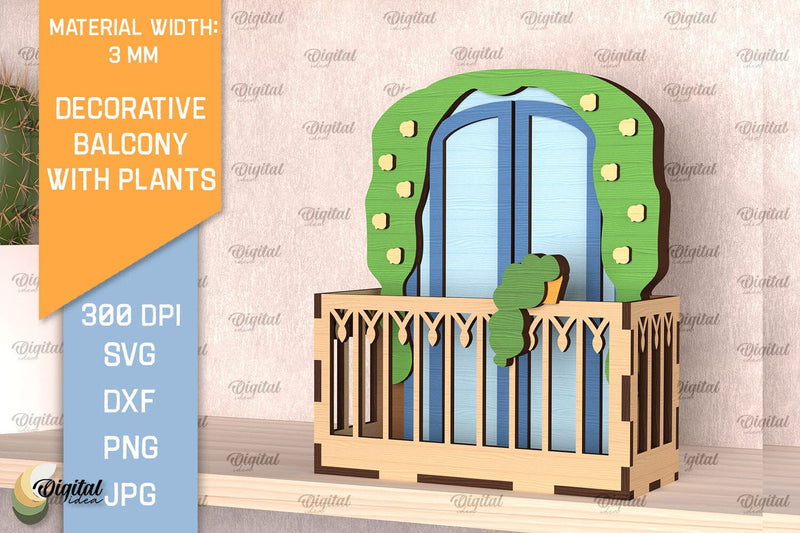 Decorative Balcony With Plants Laser Cut. Home Decor SVG - So Fontsy